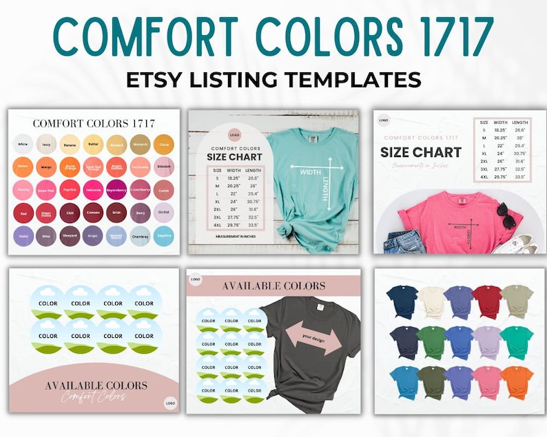 COMFORT COLORS T-shirt Color and Size Charts Comfort Colors - Etsy
