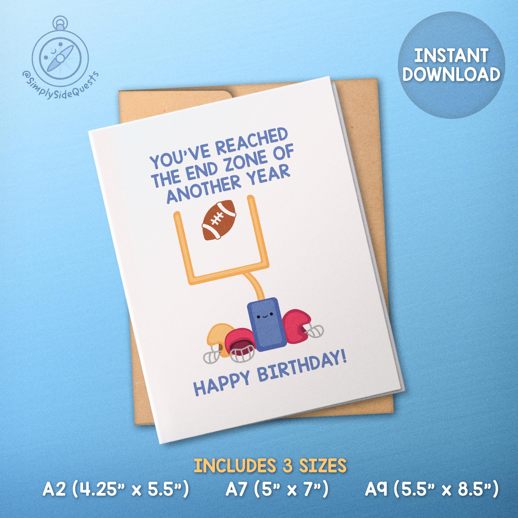 Football Touchdown Birthday Card - Digital Printable End Zone Card - 3 ...