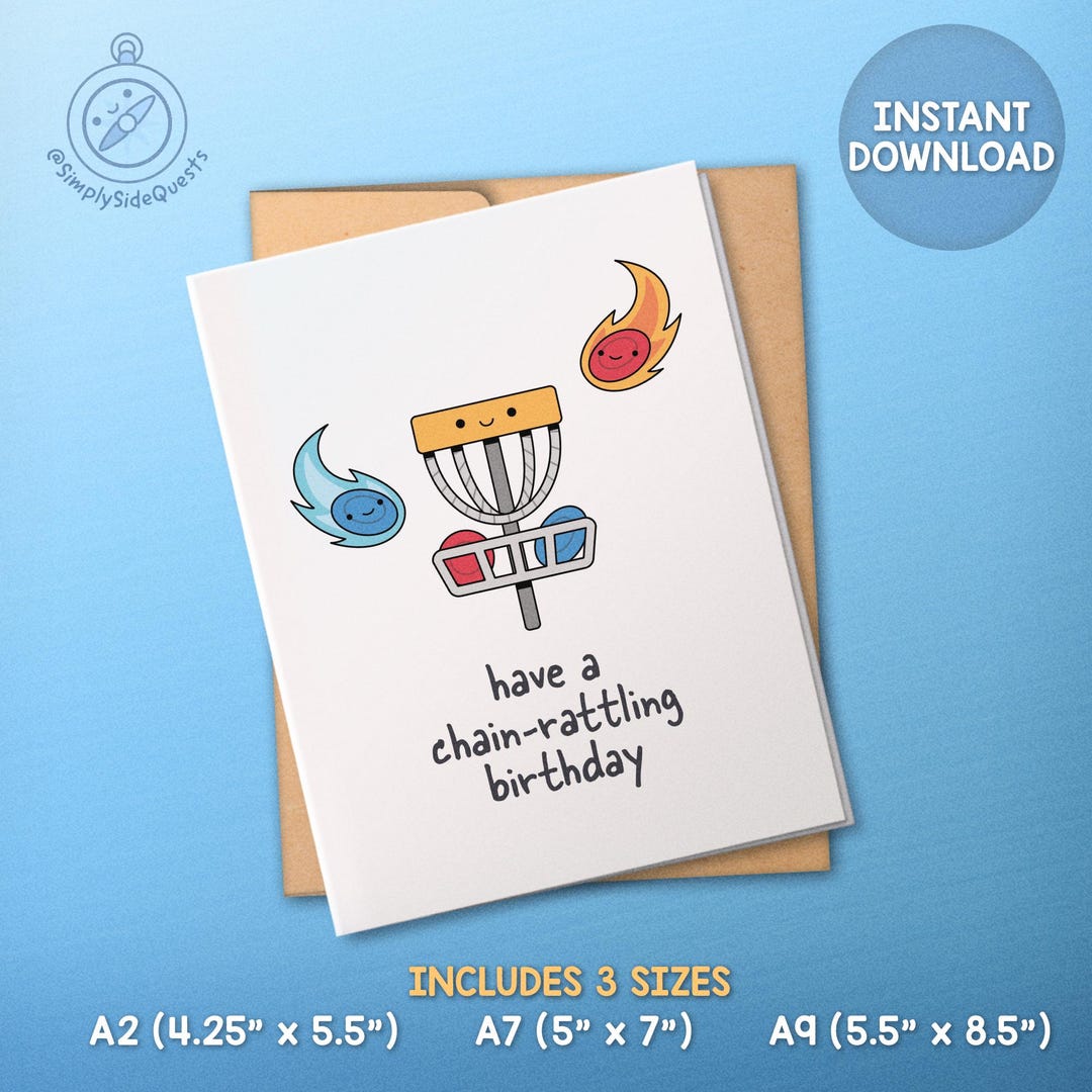 Printable Disc Golf Birthday Card Digital Printable Chain-rattling ...