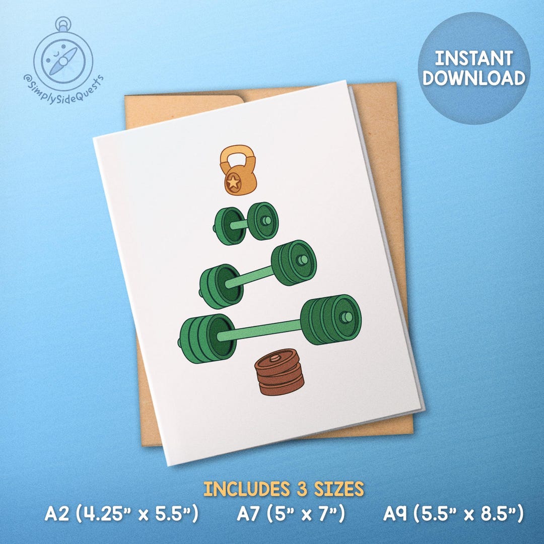 Printable Gym Weights Christmas Tree Card - Fitness Holidays Card ...