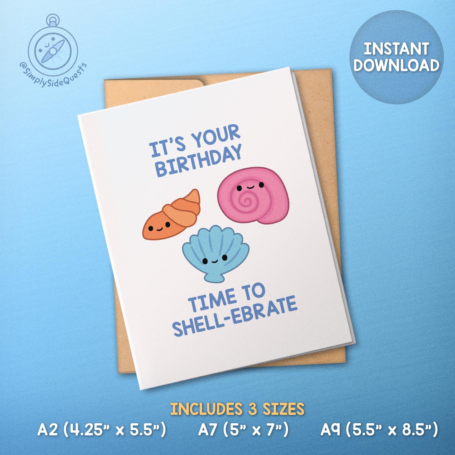 Printable Seashells Birthday Card Time to Shellebrate Digital Printable ...