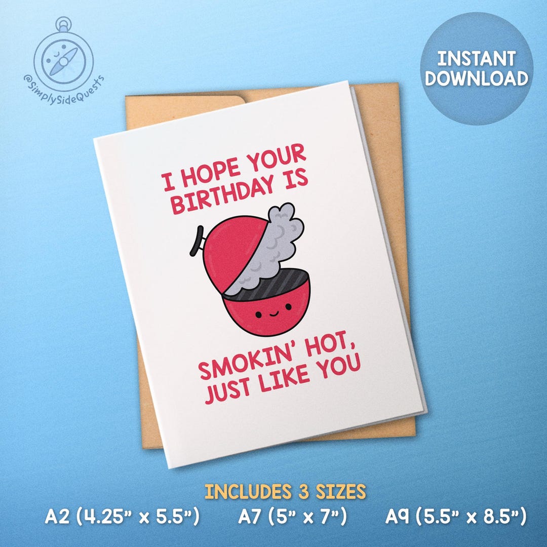 Printable Birthday Card Smoking Hot Digital Printable BBQ Grill Card 3 ...