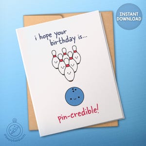 Pincredible Birthday - Digital Printable Bowling Pins Birthday Card ...