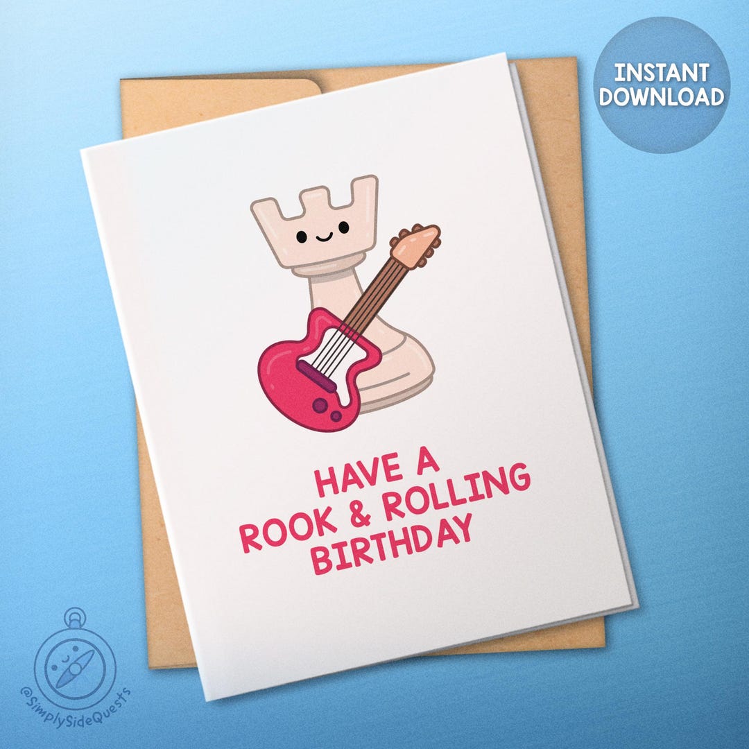 Rook and Rolling Birthday - Funny Digital Printable Chess Rook Card - 3 ...