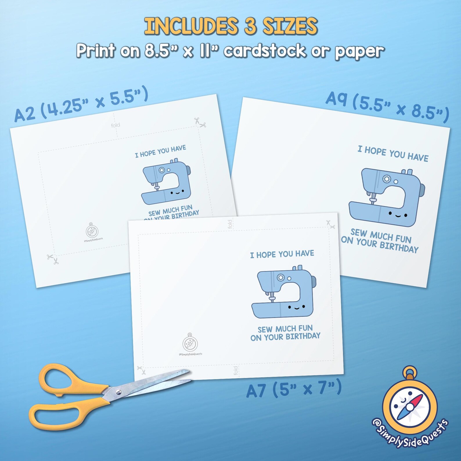 Sewing Machine Birthday Card - Sew Much Fun - Digital Printable Sewing ...