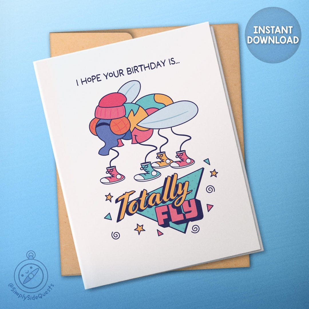 Totally Fly Birthday Digital Printable Retro Bug Card 3 Sizes Instant ...