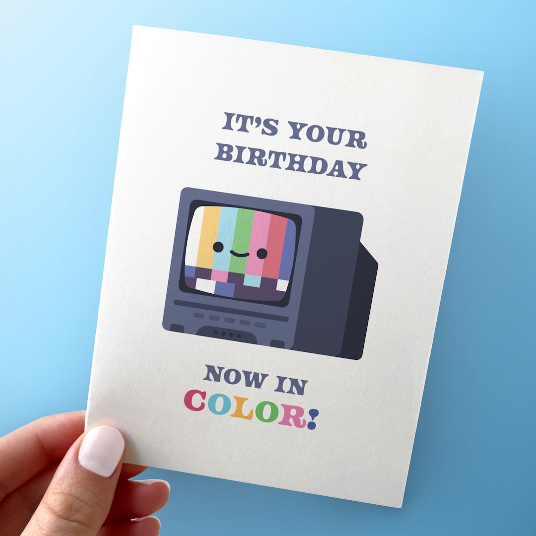 Retro TV Birthday Card Now in Color Funny Joke Card A2 Greeting Card - Etsy