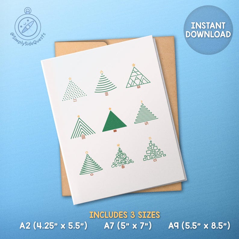 Printable Christmas Trees Card - Minimalist Christmas Trees - Elegant ...