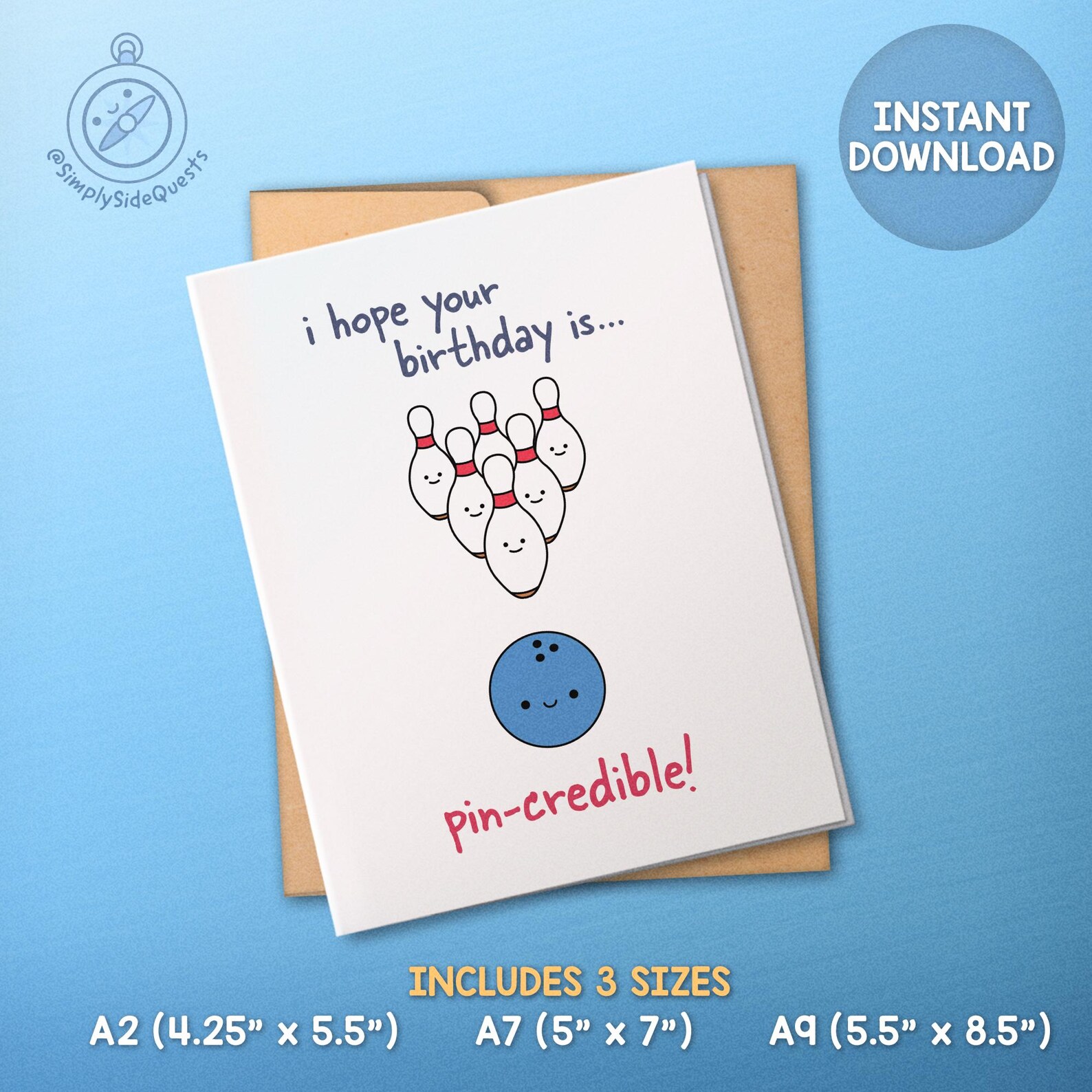 Printable Bowling Pins Birthday Card Pincredible Birthday Digital ...