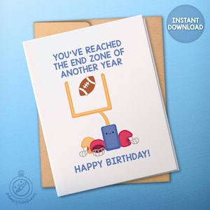 Football Touchdown Birthday Card - Digital Printable End Zone Card - 3 ...