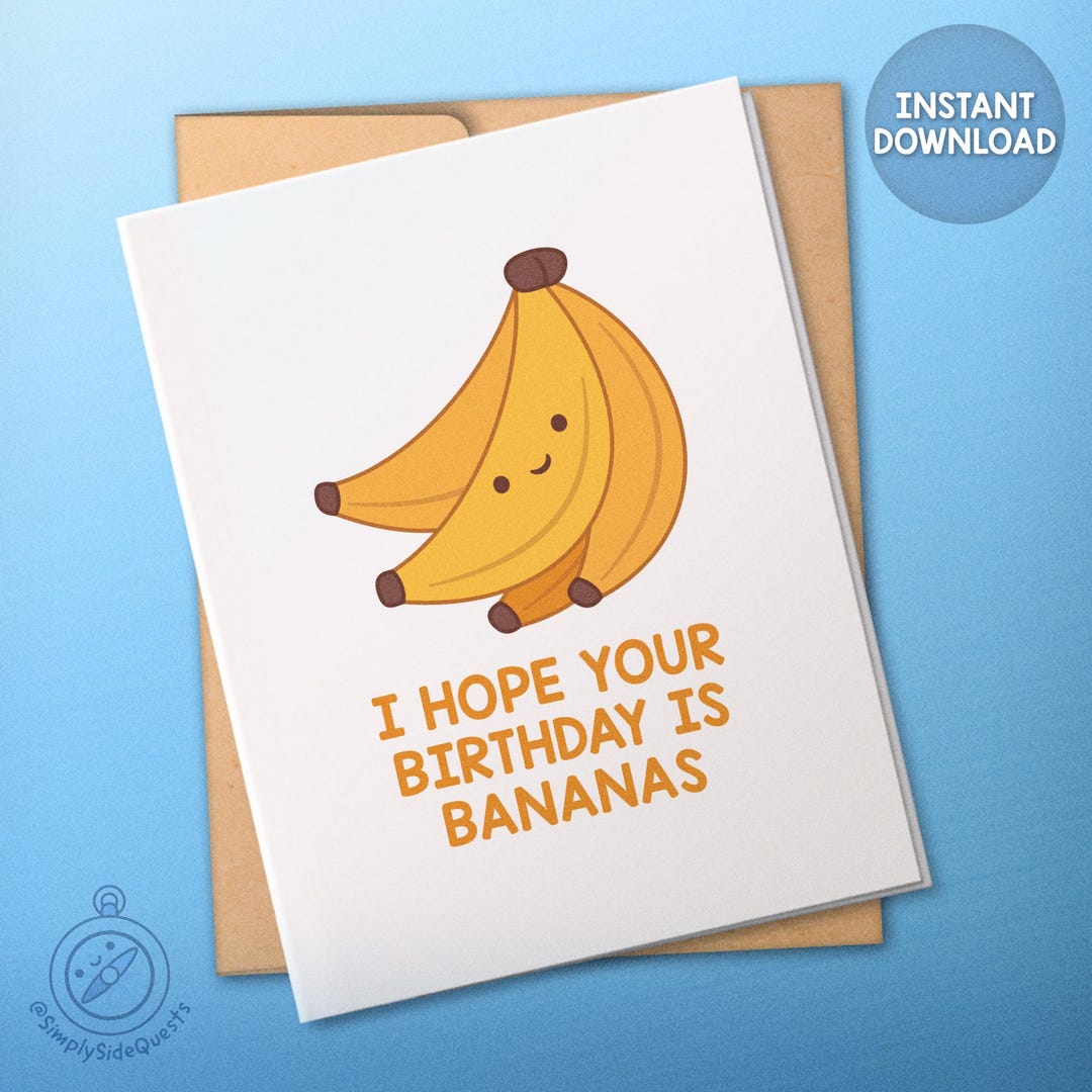 Bananas Birthday Card - Digital Printable Banana Bunch Card - 3 Sizes ...