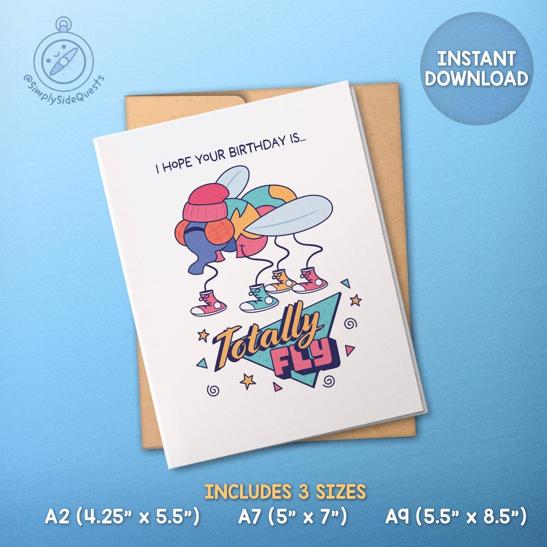 Printable Birthday Card Totally Fly Birthday Digital Printable Retro ...