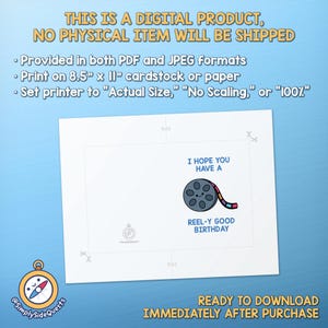 Reely Good Birthday Digital Printable Film Reel Card for Filmmaker 3 ...