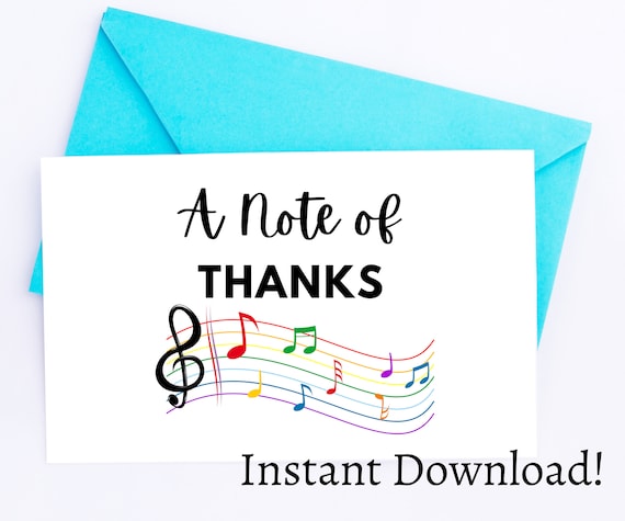 Note of Thanks Printable Thank You Card Musical Note Card - Etsy
