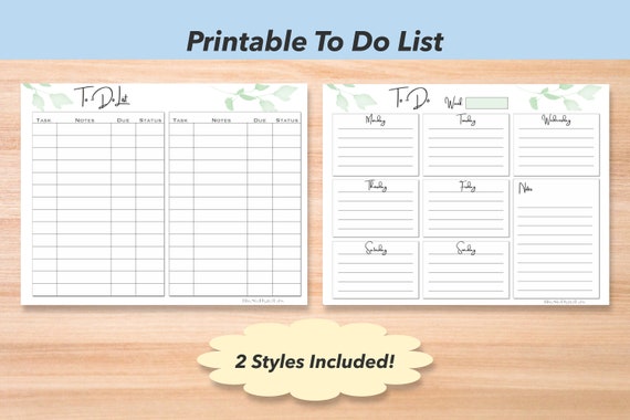 Printable to Do List 2 Styles 2 Sizes Letter and A5 | Etsy
