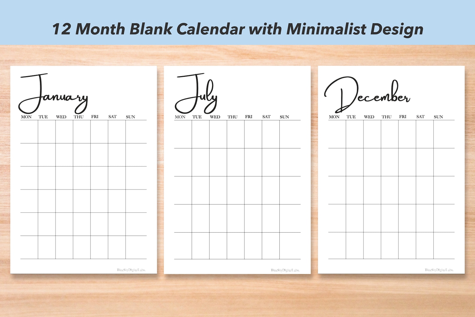 12 Month Blank Calendar - Printable - Etsy