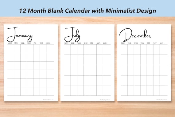 12 Month Blank Calendar Printable | Etsy