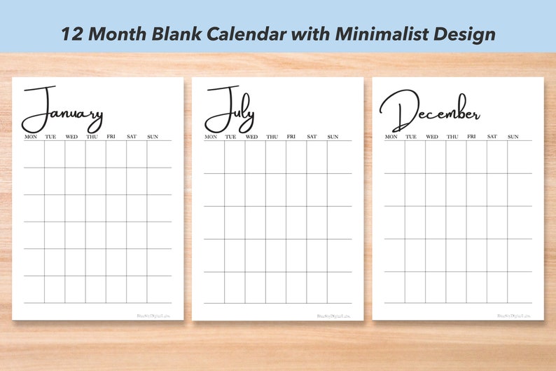 12 Month Blank Calendar - Printable - Etsy