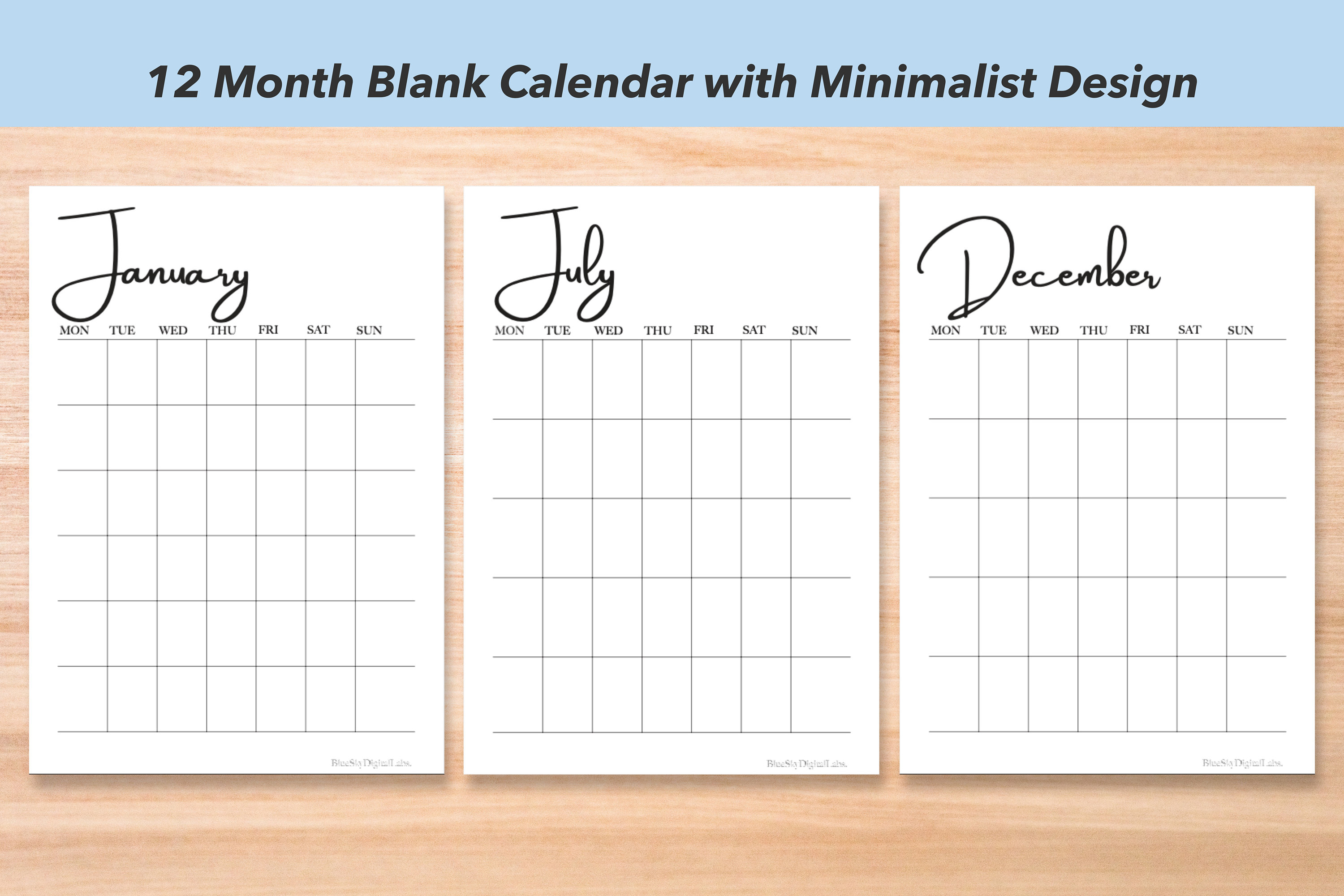 12 Month Blank Calendar - Printable - Etsy