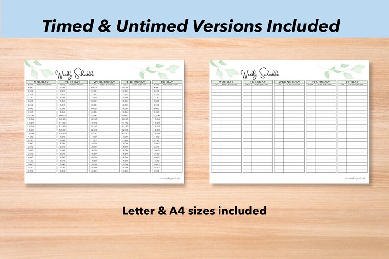 Printable Weekly Schedule - Timed and Untimed Versions - Etsy
