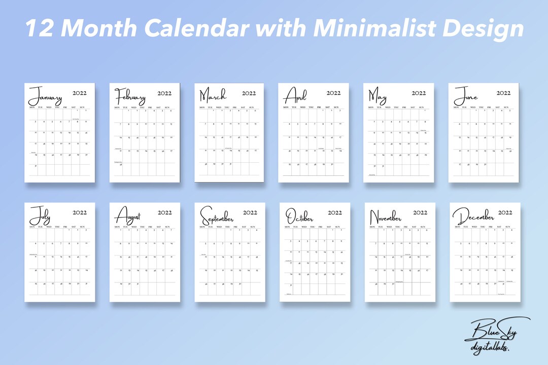 2022 Minimalist Calendar - Printable - Etsy