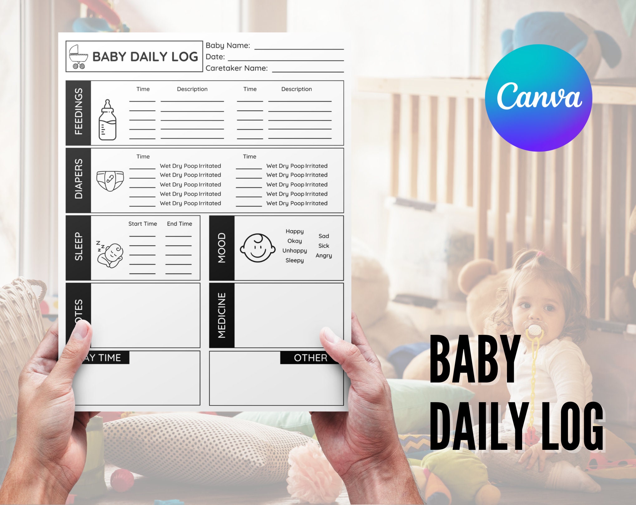 Baby Daily Log Infant, Newborn Care Tracker Template for Daycare, Stay ...