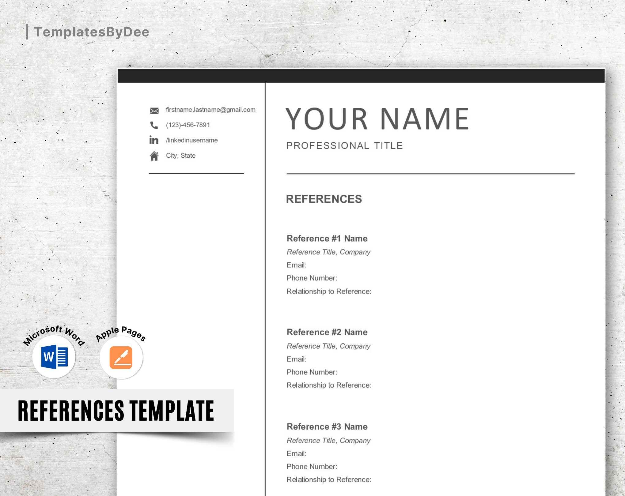 Resume Template CV, References, Cover Letter Professional, Minimalist ...