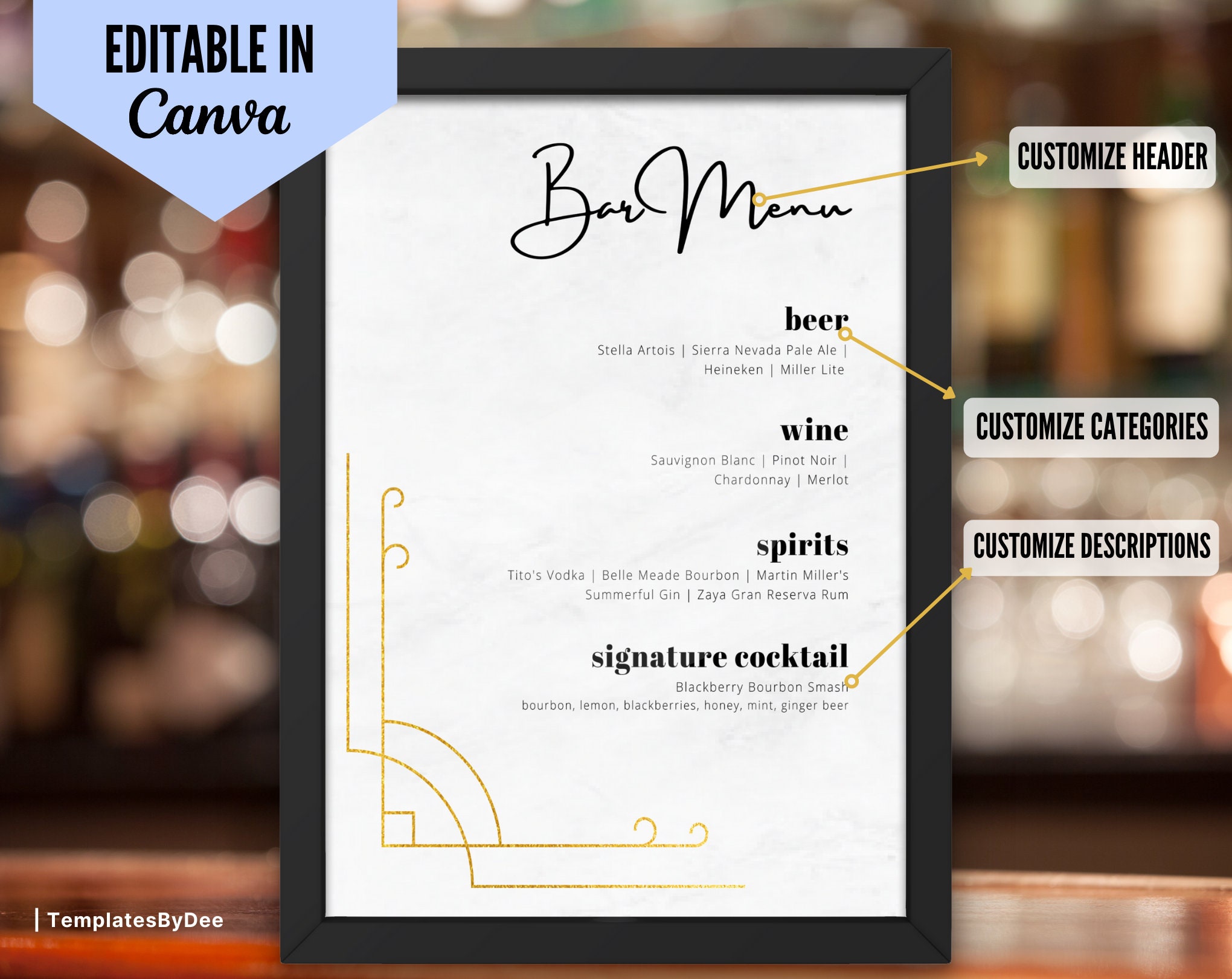 Bar Menu Template, Sign | Wedding, Party, Reception, Event | Drinks ...