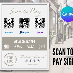 Small Business Payment Sign Template Scan to Pay, QR Code, Venmo Pay ...