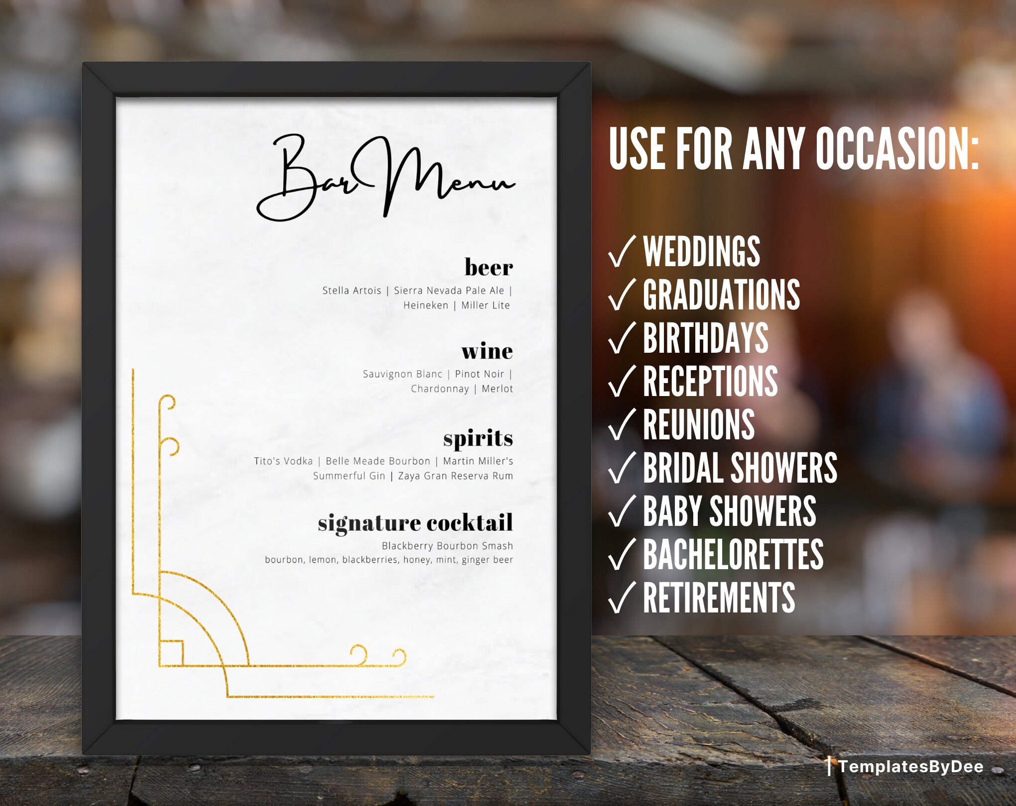 Bar Menu Template, Sign | Wedding, Party, Reception, Event | Drinks ...