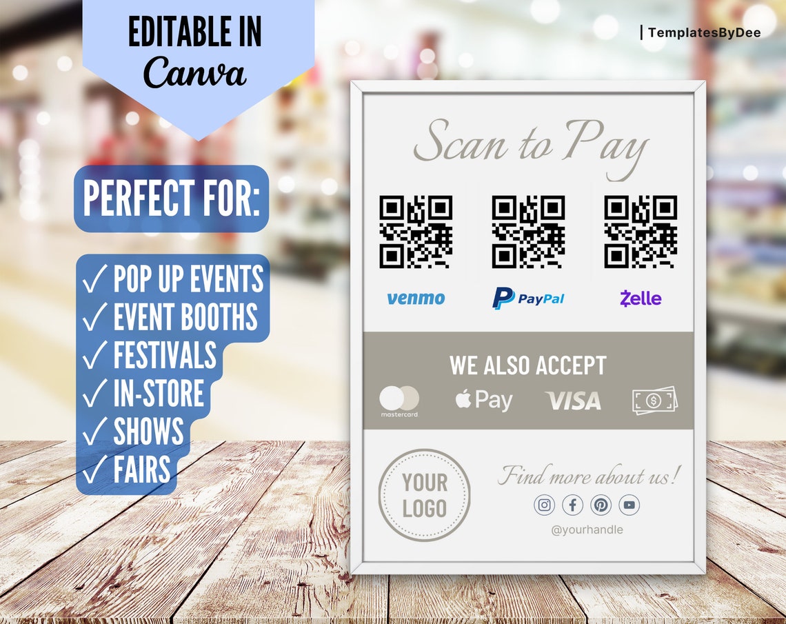 Small Business Payment Sign Template Scan to Pay QR Code - Etsy