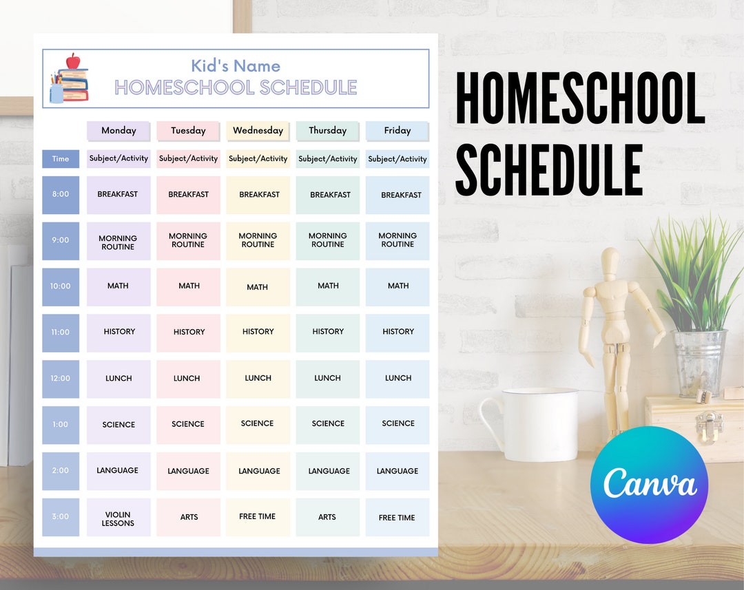 Homeschool Class Schedule Template | Weekly, Daily, Chart, Routine ...