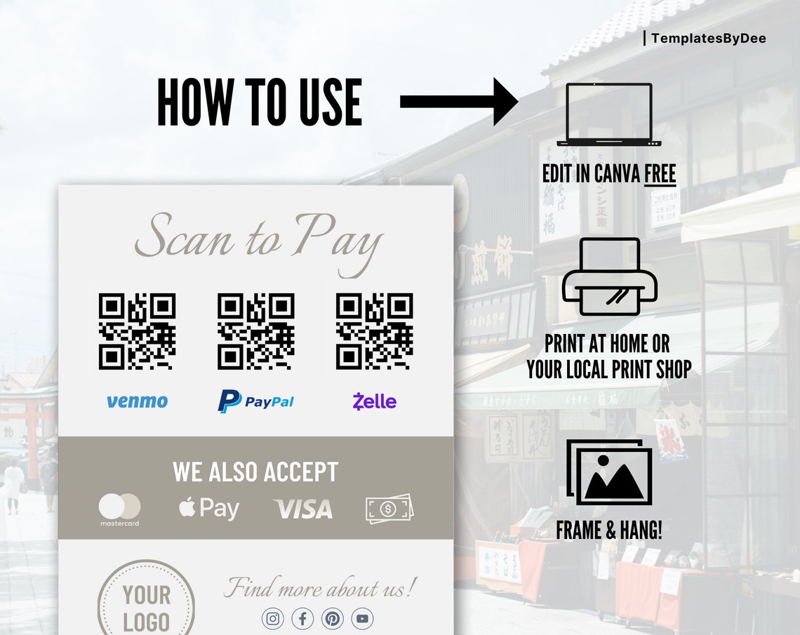 Small Business Payment Sign Template Scan to Pay QR Code - Etsy