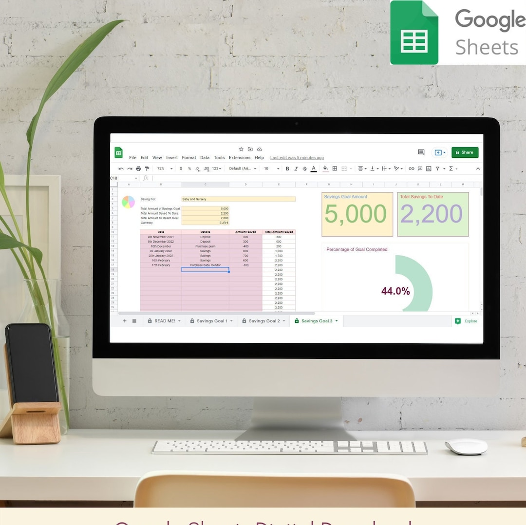 Savings Tracker Save Google Sheets Sheet Digital Download Personal ...