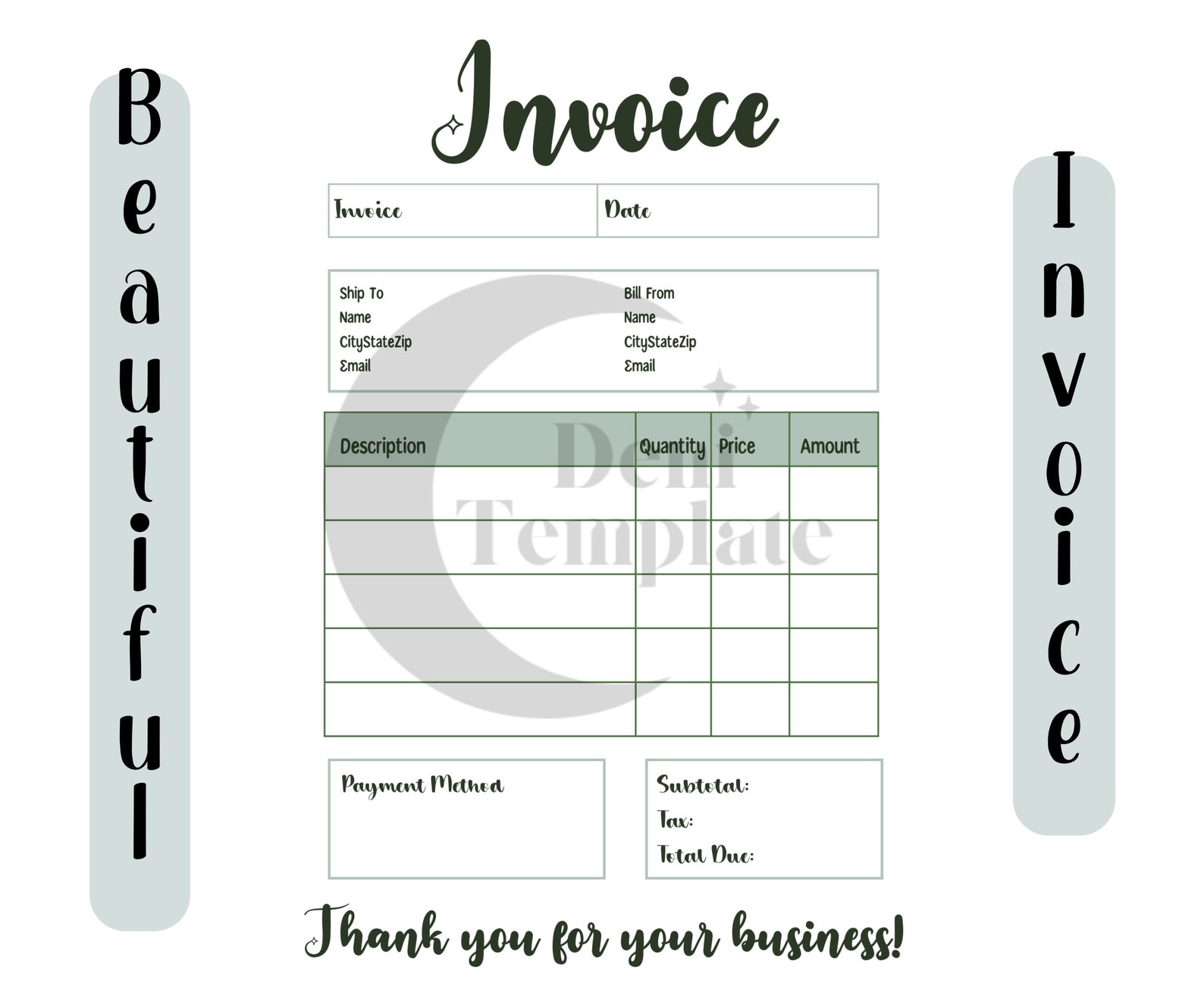 Invoice Template Printable Invoice Custom Order Forms Invoice Template ...