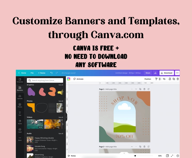 Shopify Theme Canva Website Template With Editable Banners Etsy