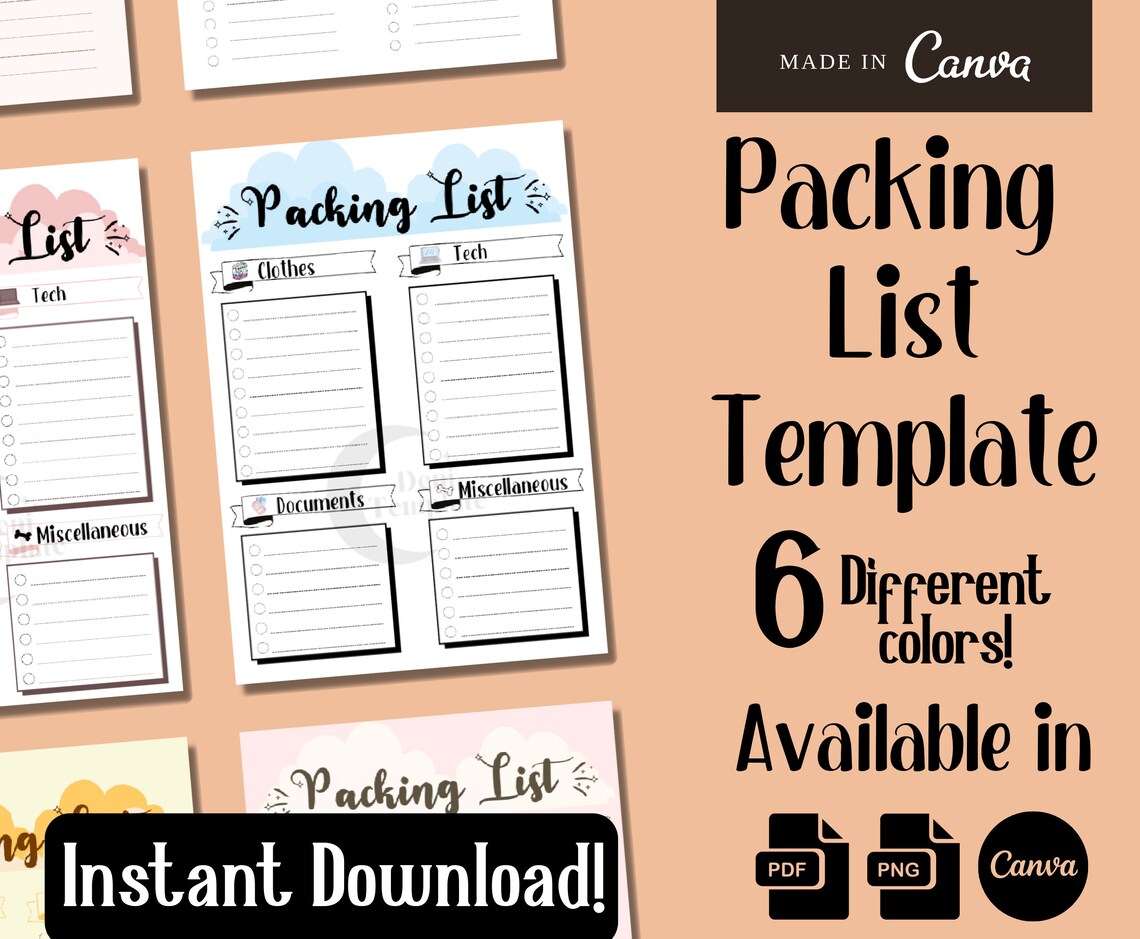 Packing List Template | Travel Packing | EDITABLE | PRINTABLE | Packing ...
