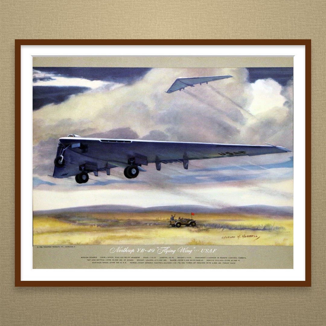 Vintage 1950 Charles Hubbell Lithograph northrop YB-49 Flying Wing ...