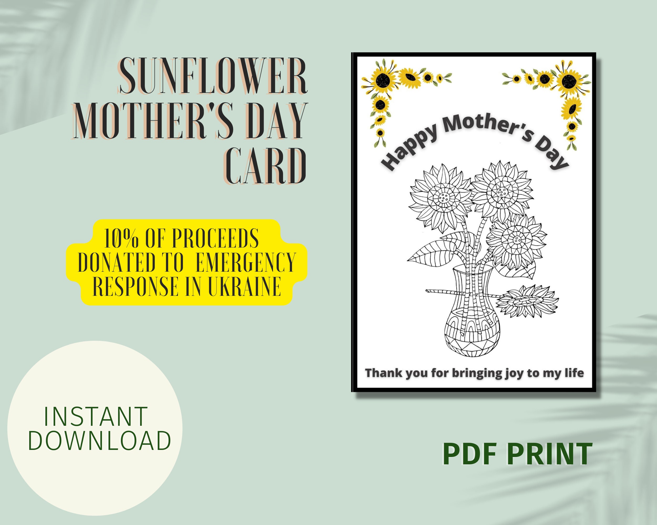Ukraine Sunflower Coloring Page, Mother's Day Card (PDF Print) - Etsy