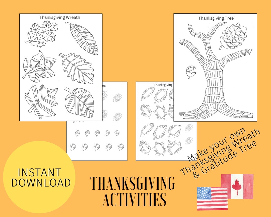 THANKSGIVING Coloring Activities, Thanksgiving Wreath, Gratitude Tree ...