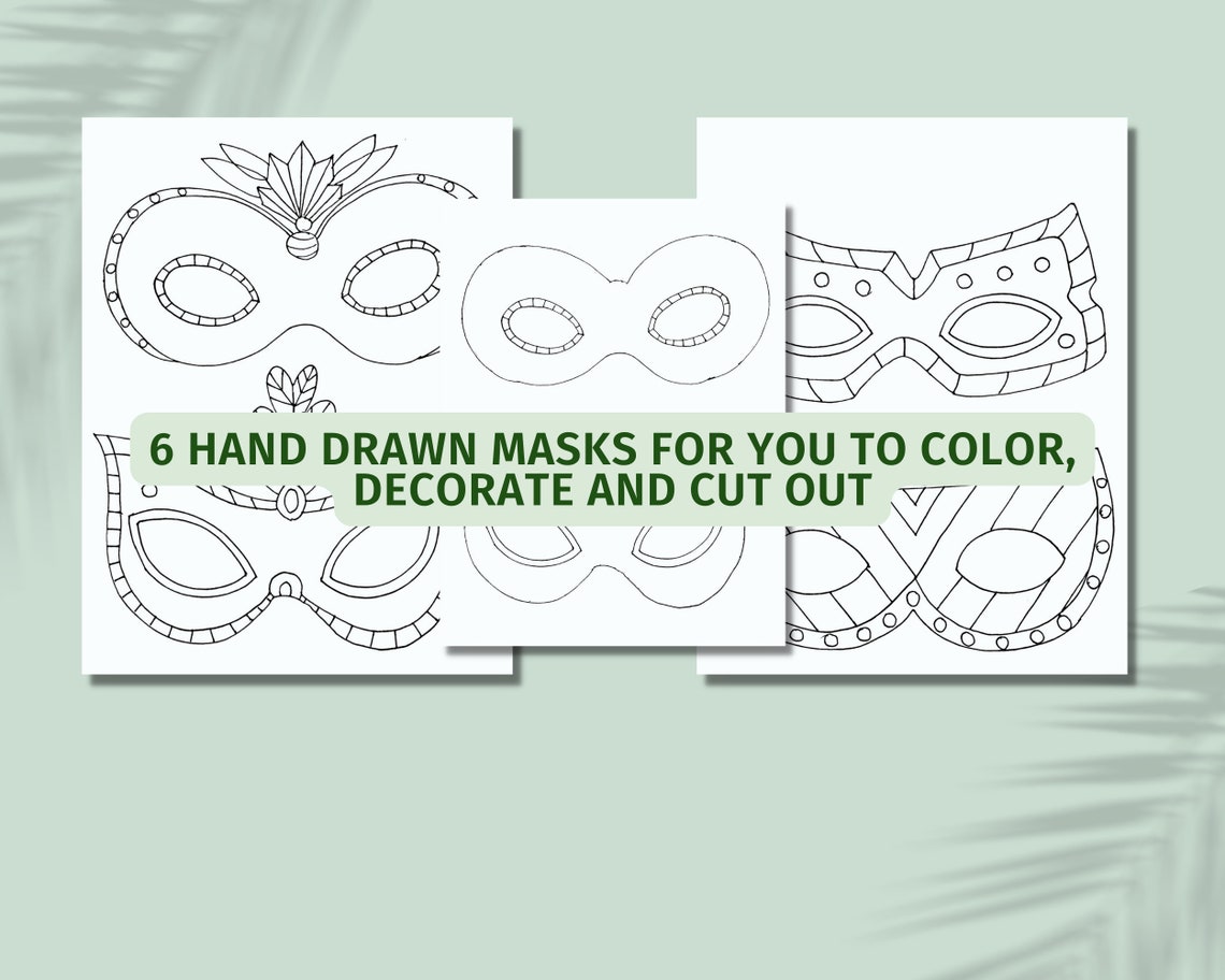 HAND DRAWN Mardi Gras Coloring Activity for Kids, Mask Colouring Pages ...