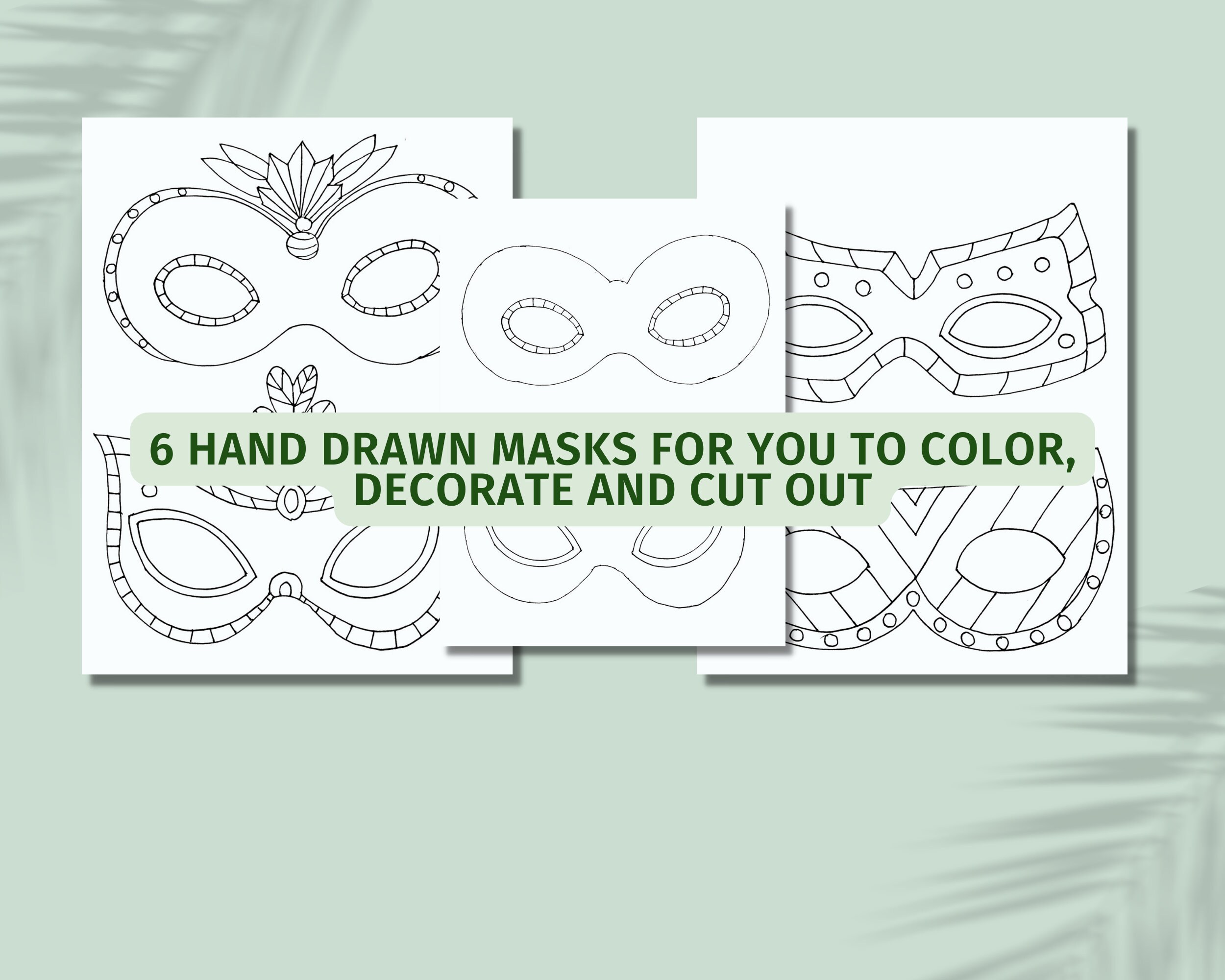 HAND DRAWN Mardi Gras Coloring Activity for Kids, Mask Colouring Pages ...