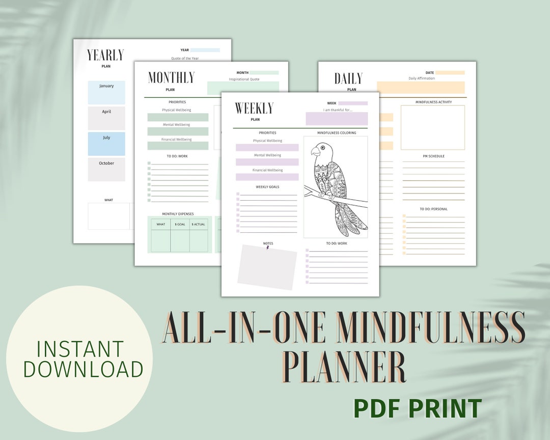 All-in-one Mindfulness Planner. Daily, Weekly, Monthly, Annual Plan ...