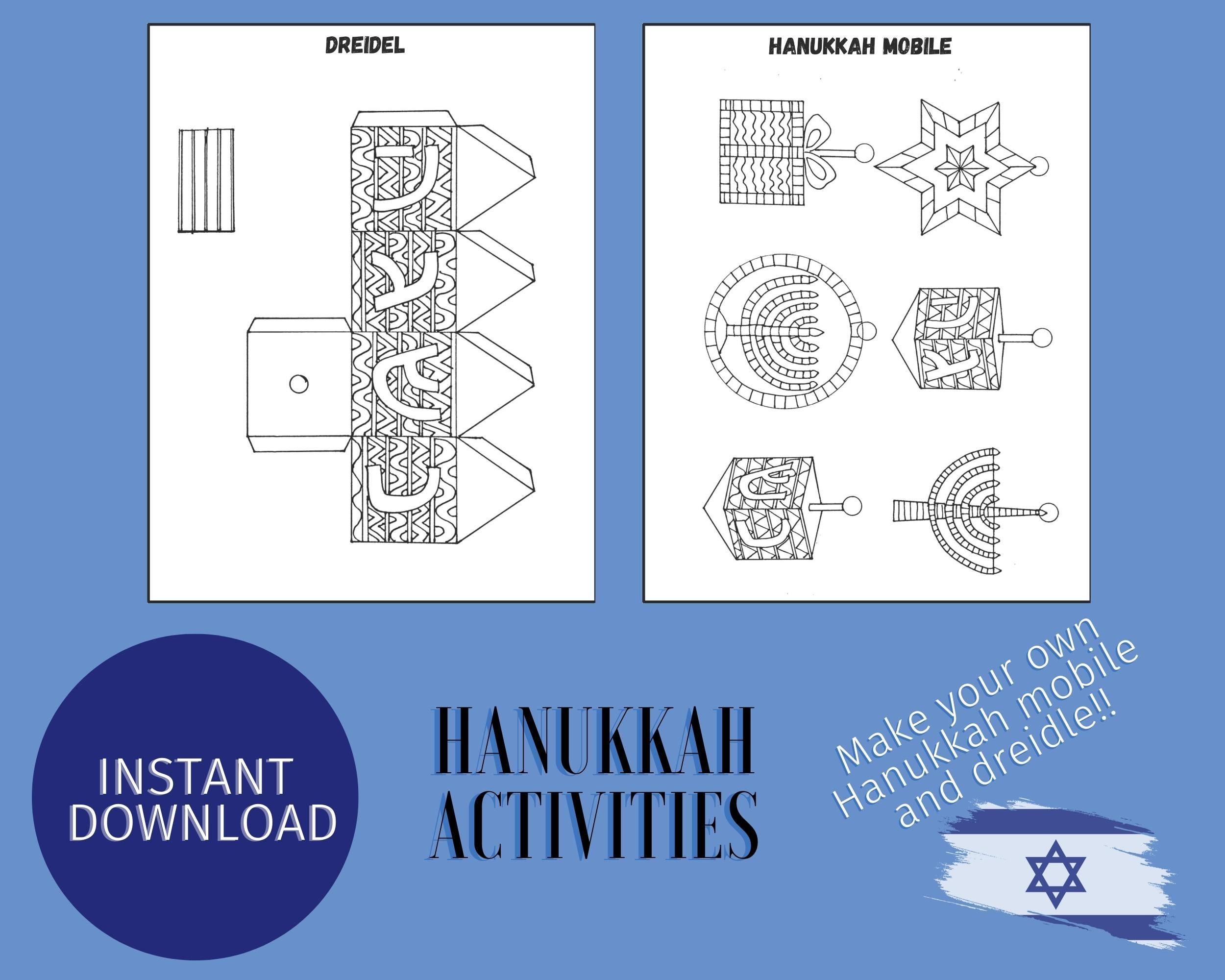 HANUKKAH Coloring Activities, Printable Dreidle and Mobile, Chanukah ...