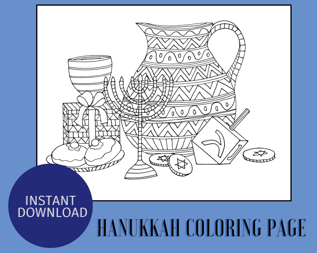 HANUKKAH Coloring Page, Menorah Coloring Sheet, Dreidel Drawing - Etsy