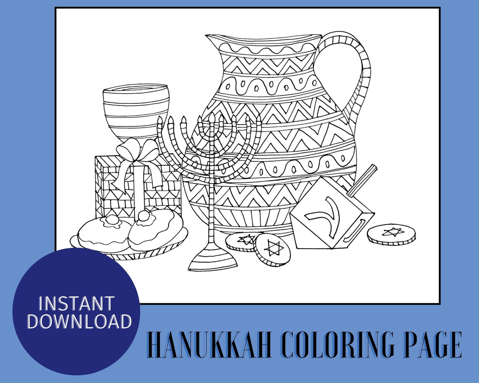 HANUKKAH Coloring Page, Menorah Coloring Sheet, Dreidel Drawing - Etsy