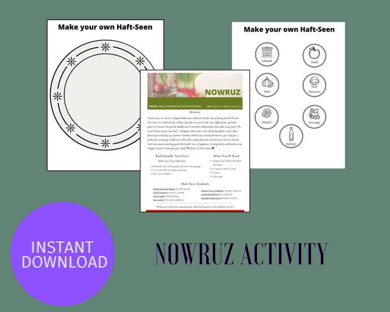 Nowruz Haft-seen Plate Coloring Page | Persian New Year Kids Craft (PDF ...