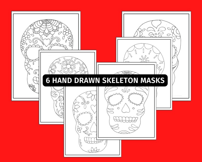 DIA DE MUERTOS Coloring Skeleton Masks, Printable Calavera Masks, Day ...