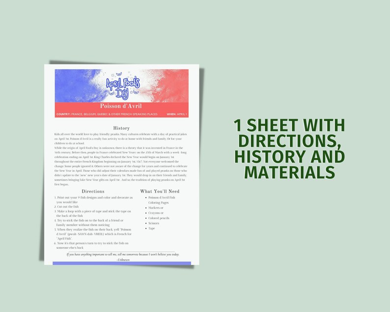 April Fools Day Activity, Poisson D'avril, French Traditions for Kids ...