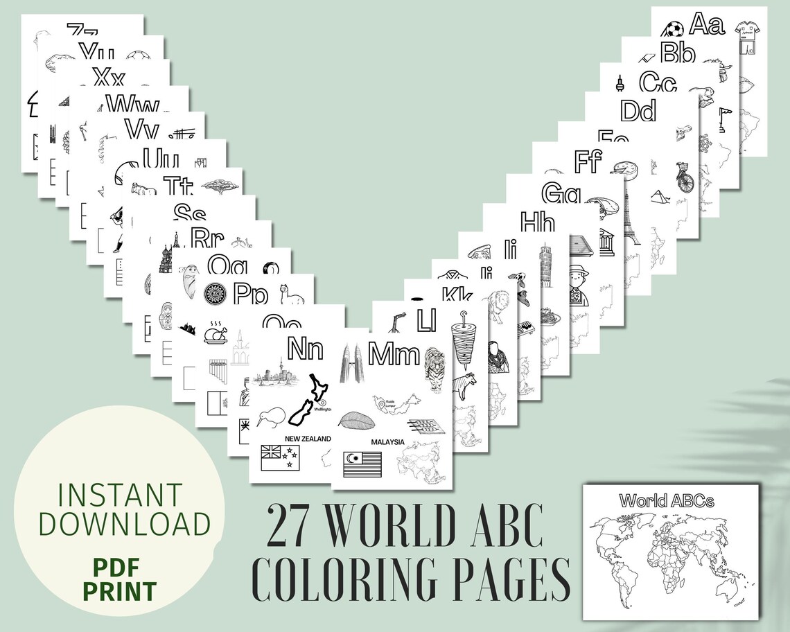 COUNTRY ABC Coloring Pages, World Coloring Book, Alphabet Coloring ...